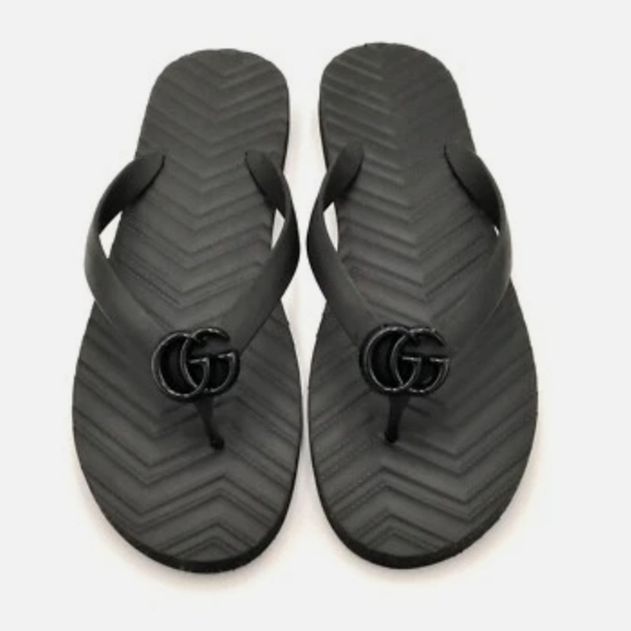 Gucci | Shoes | Gucci Marmont Double G Logo Black Rubber Platform Thong ...